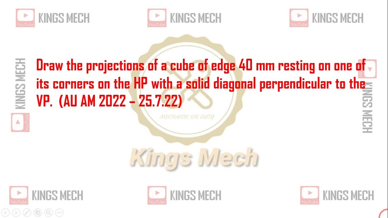 projection of cube with solid diagonal perpendicular to vp - YouTube