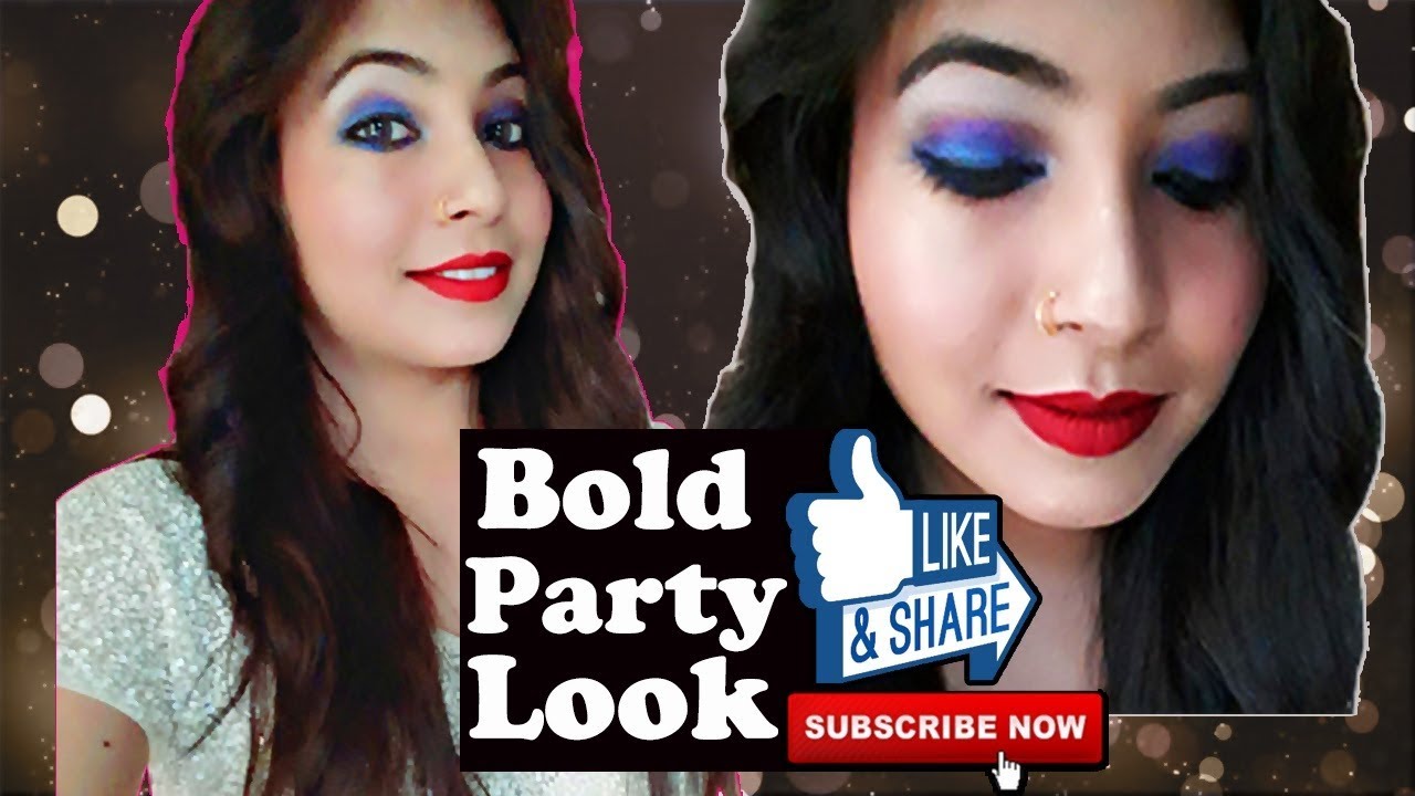 BOLD PARTY LOOK TUTORIAL | BLUE SMOKEY EYE | INDIAN | RED LIPS | - YouTube