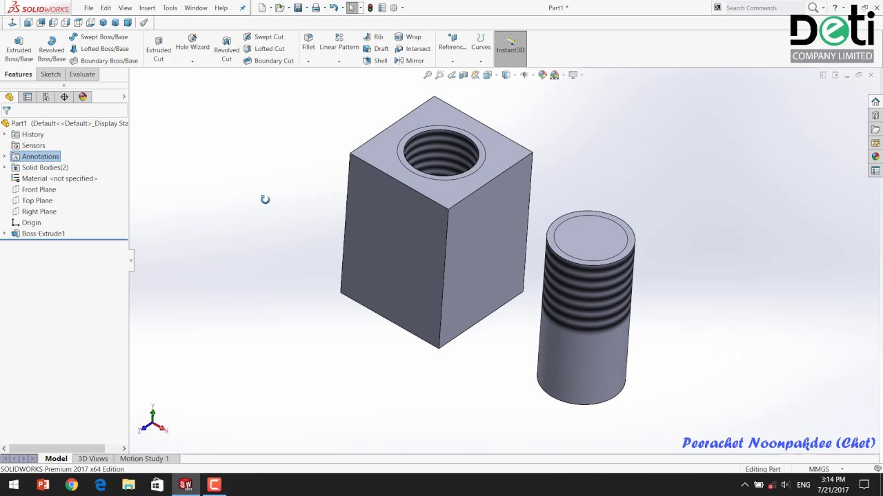 สอน SolidWorks ตอนที่ 11 - สอนการทำเกลียว #Cosmetic Thread - YouTube