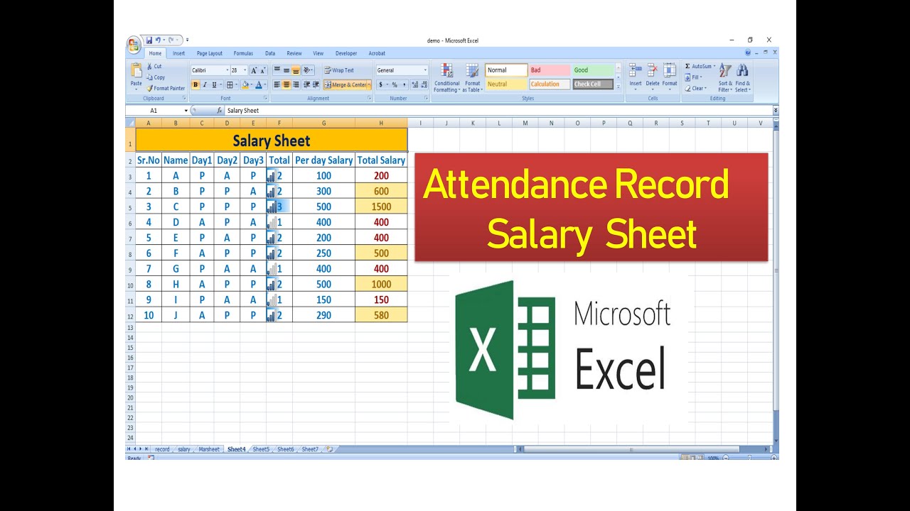 salary sheet / record in excel with formula | Conditional Formatting ...