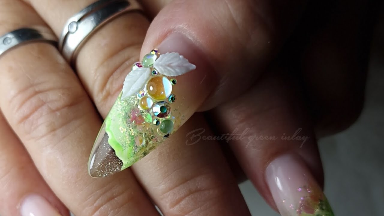 Green inlay nails - YouTube