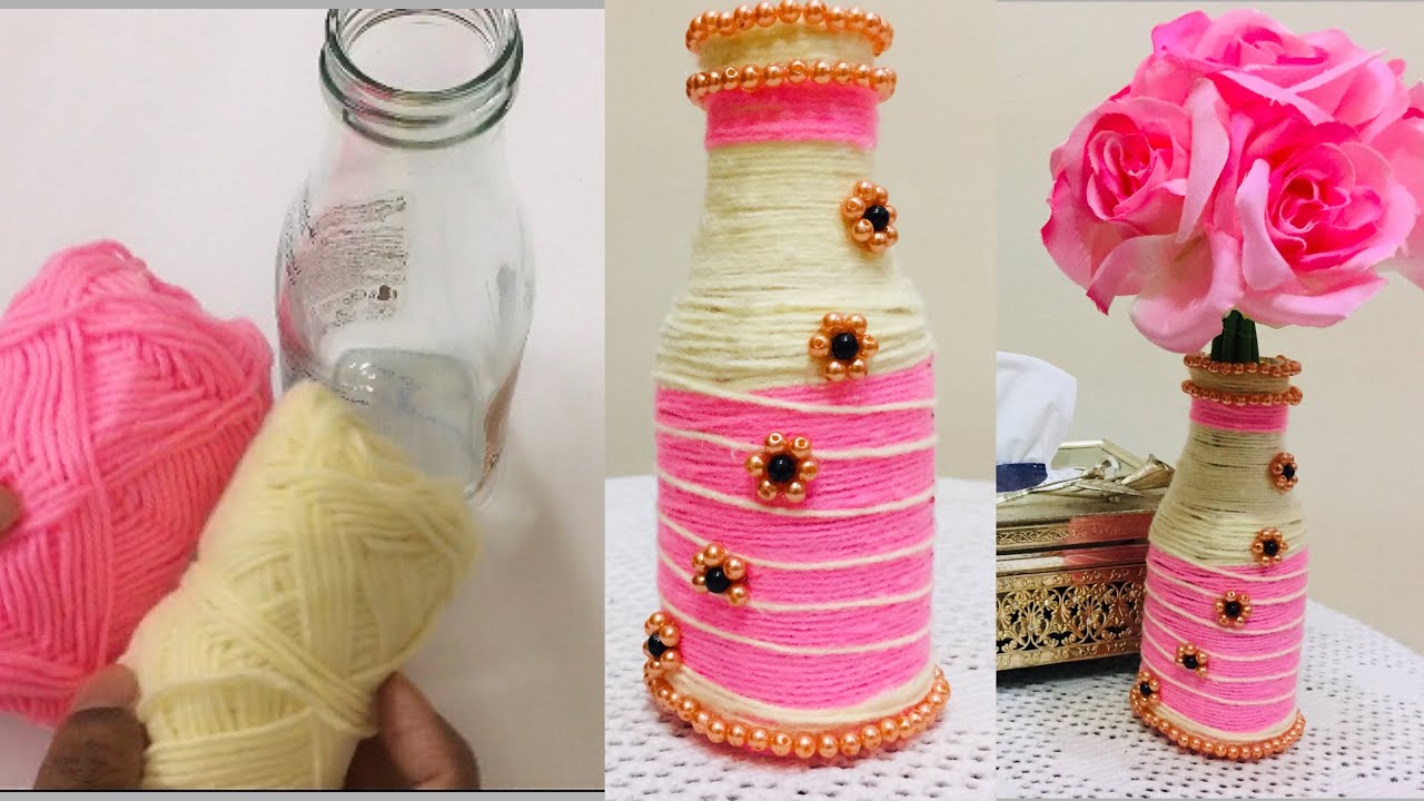 Easy Bottle Art With Woolen Thread / DIY Bottle Decoration / Handy ...