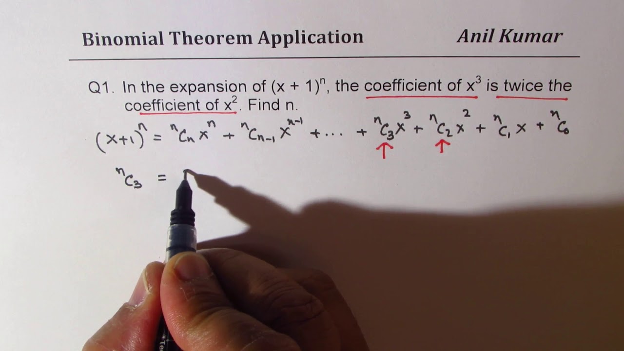 Find n if binomial coefficient of cube is twice that of square - YouTube