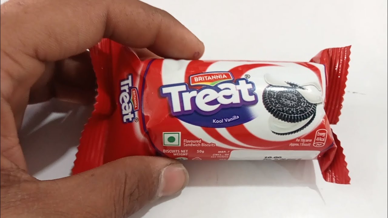 Britannia Treat Kool Vanilla Cream Biscuit - YouTube