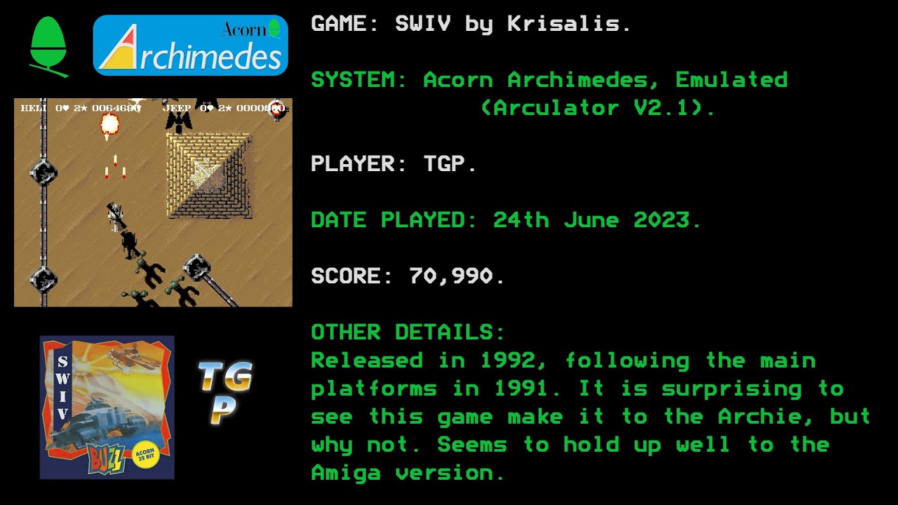 SWIV - Heli - Krisalis - Acorn Archimedes - 70,990 points. - YouTube