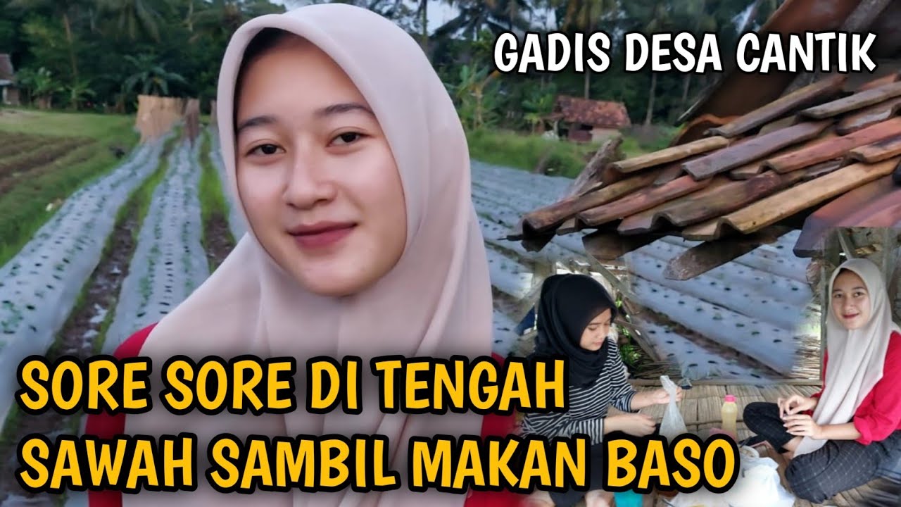 Gadis desa cantik | Neng anggi & Neng Mala makan bakso di saung sawah ...