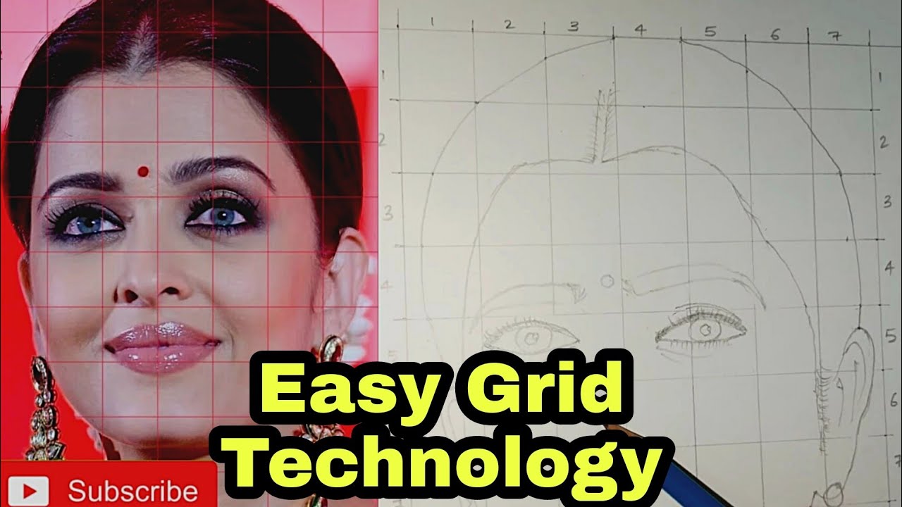 Aishwarya Rai | Portrait Face Sketch |Step by Step| For Beginner | Grid ...