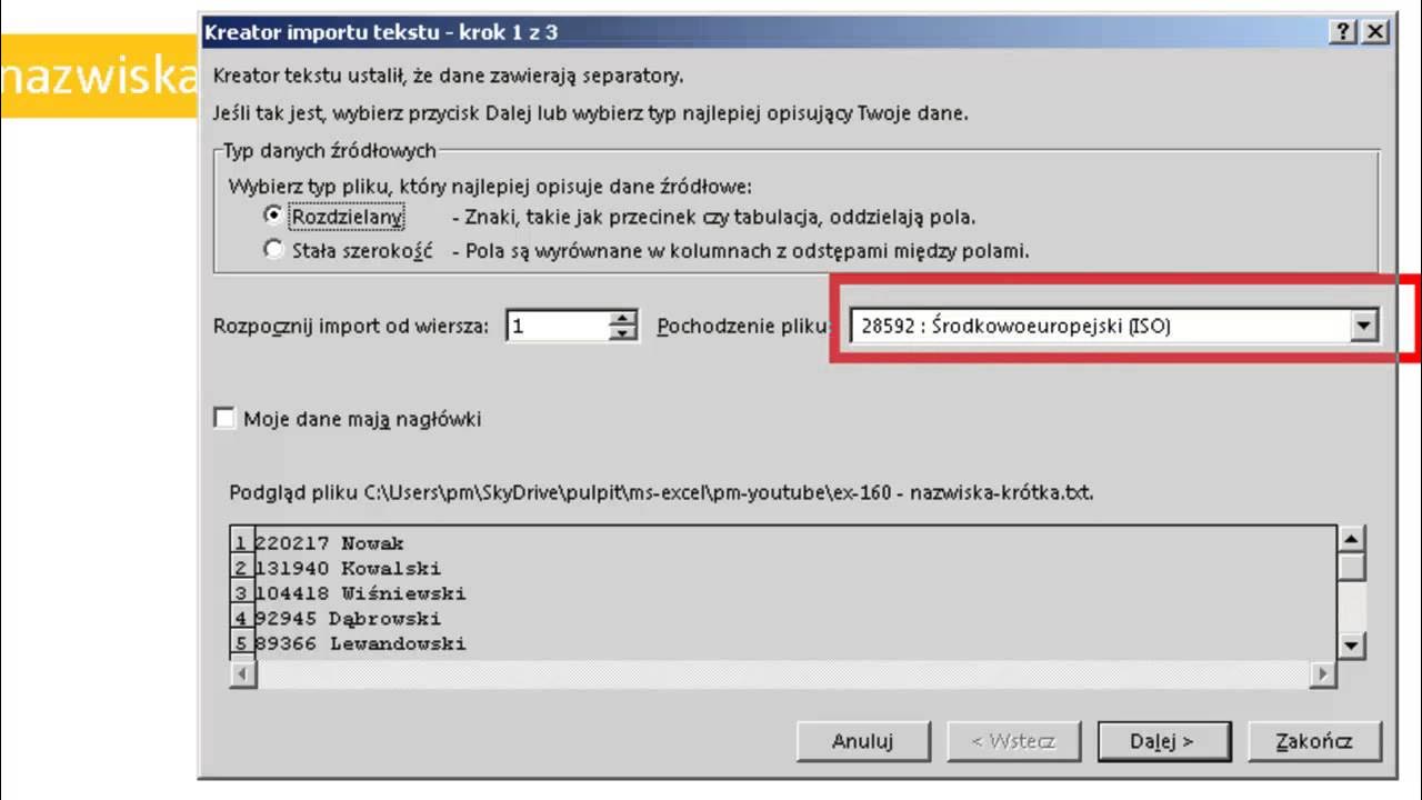 excel-160 - Import danych (txt, csv) 1/4 - pochodzenie, kodowanie ...