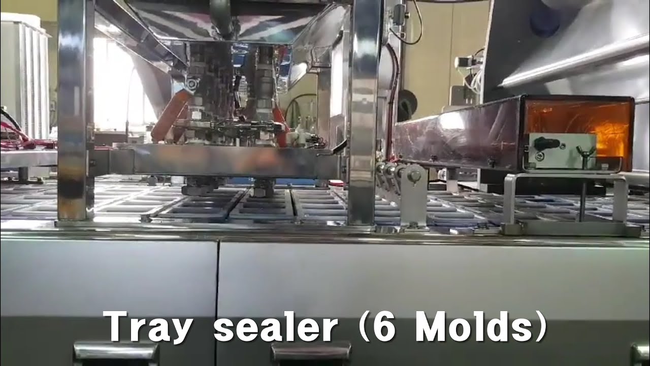 Tray sealing machine : 6 molds for Sauce fill and seal - YouTube