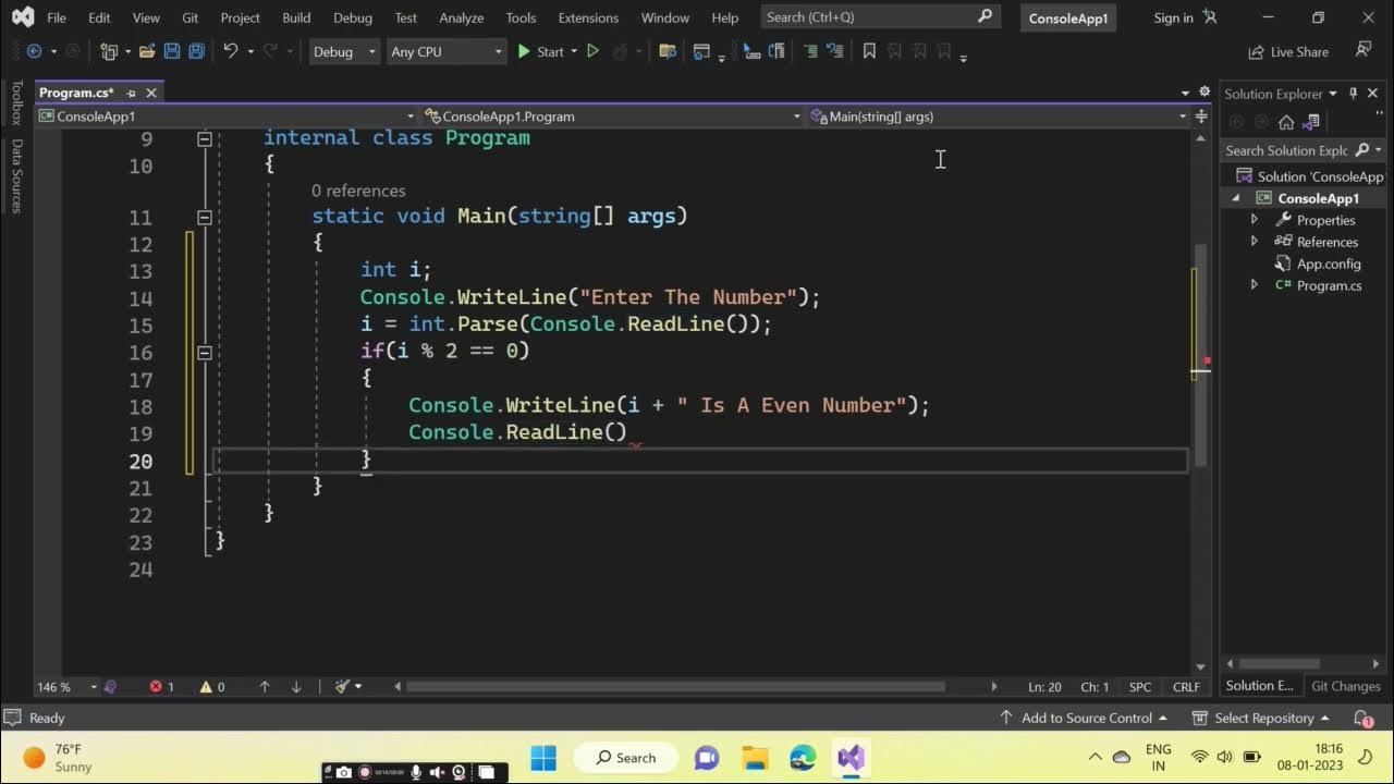 Write C# program to check given number is even or odd . Accept Number From User(Visual Studio ...