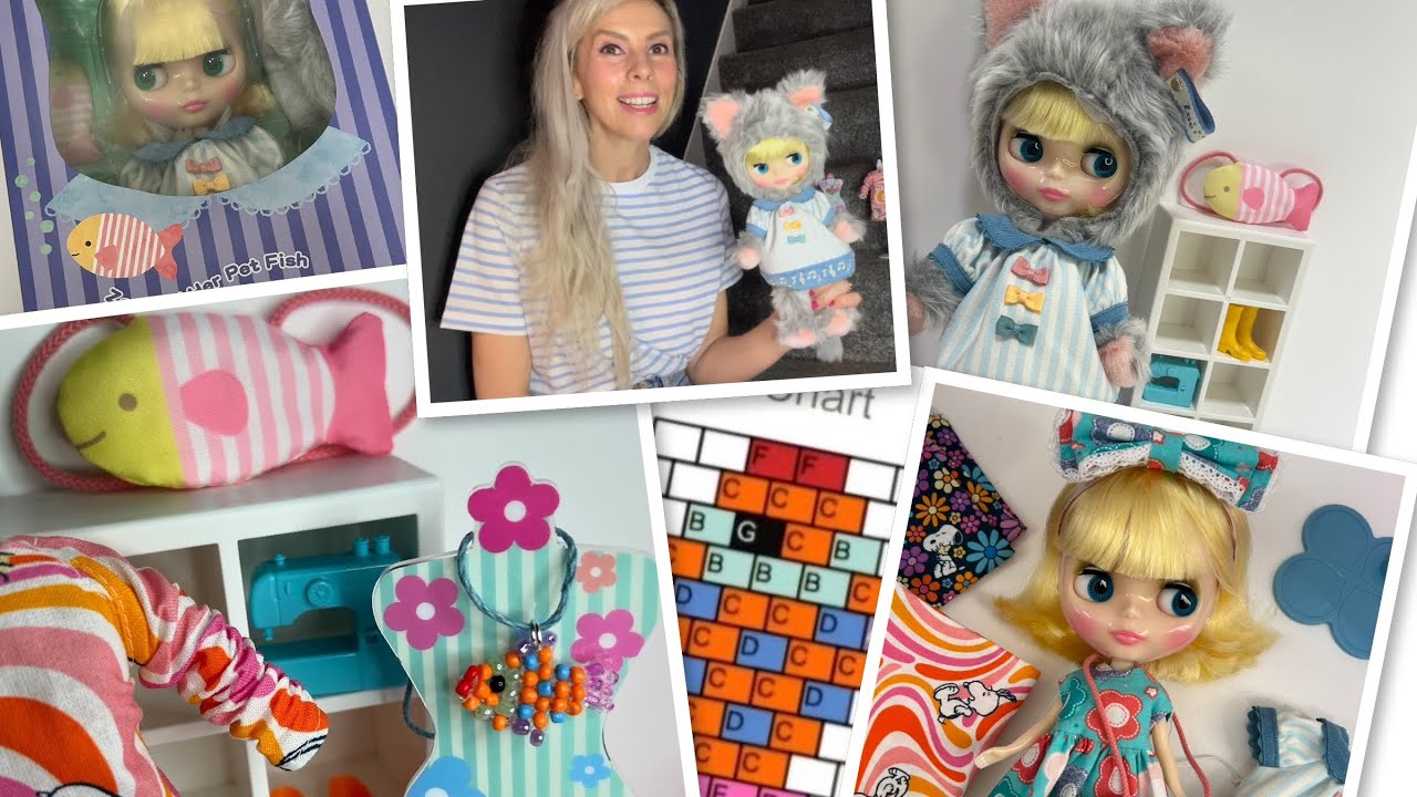 Blythe doll, Zoe and her pet fish unboxing, sewing, beading and ...