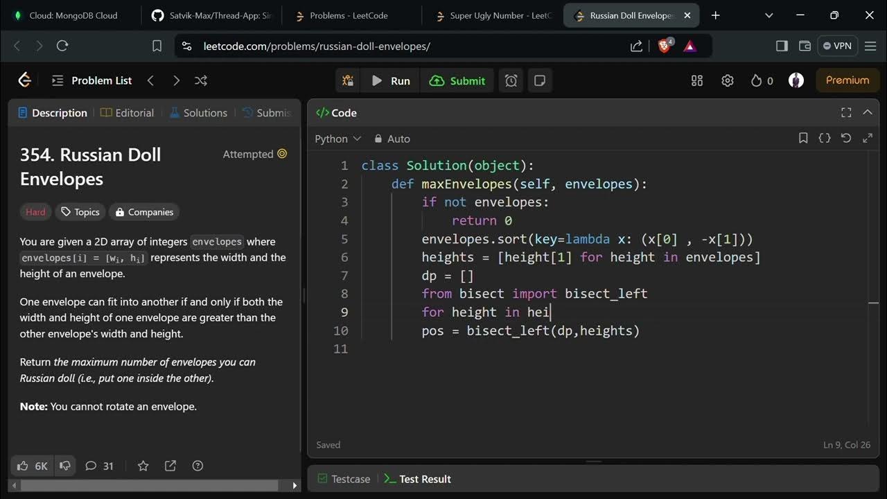 Russian Doll envelopes leetcode : 354 ASMR coding DSA - YouTube