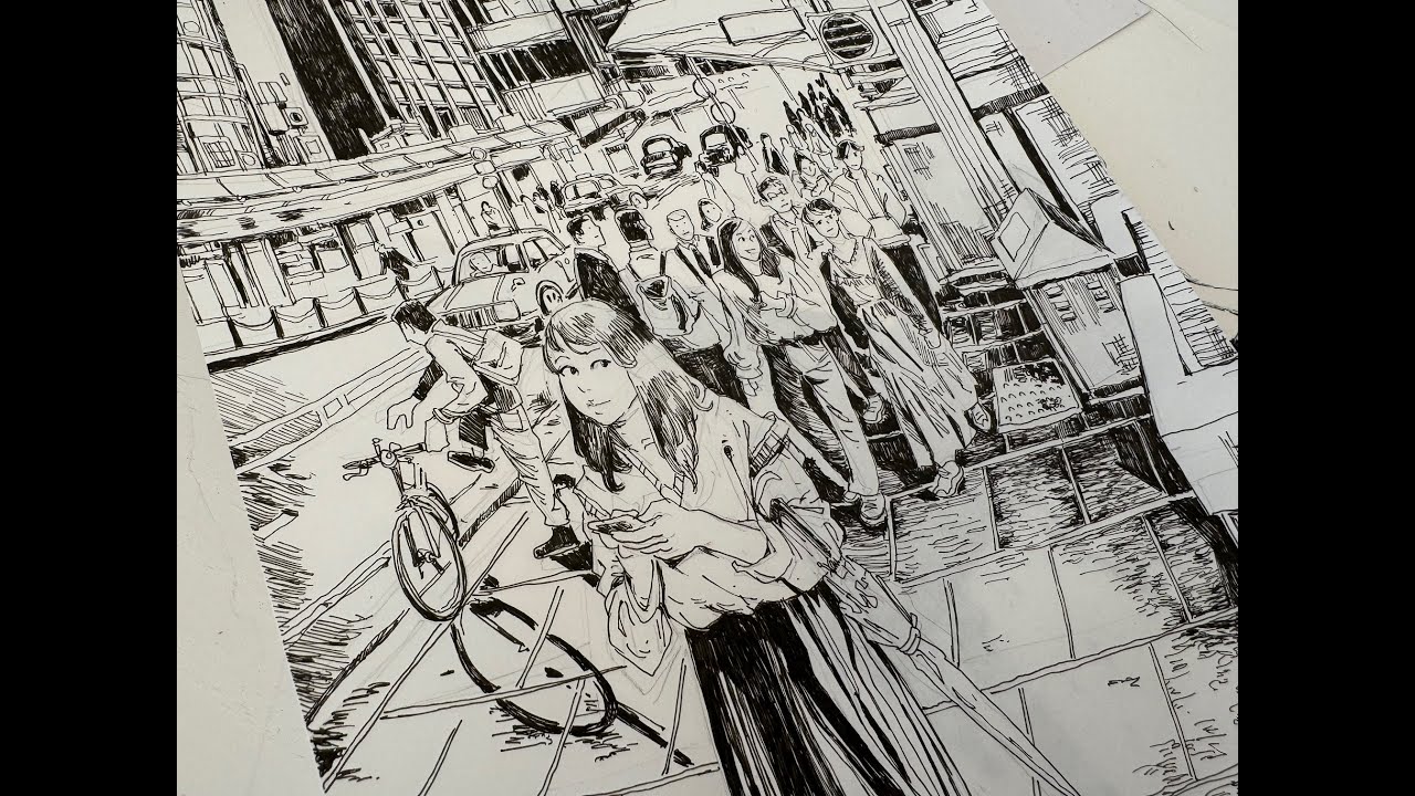 Inking a street scene (Kyoto) - YouTube