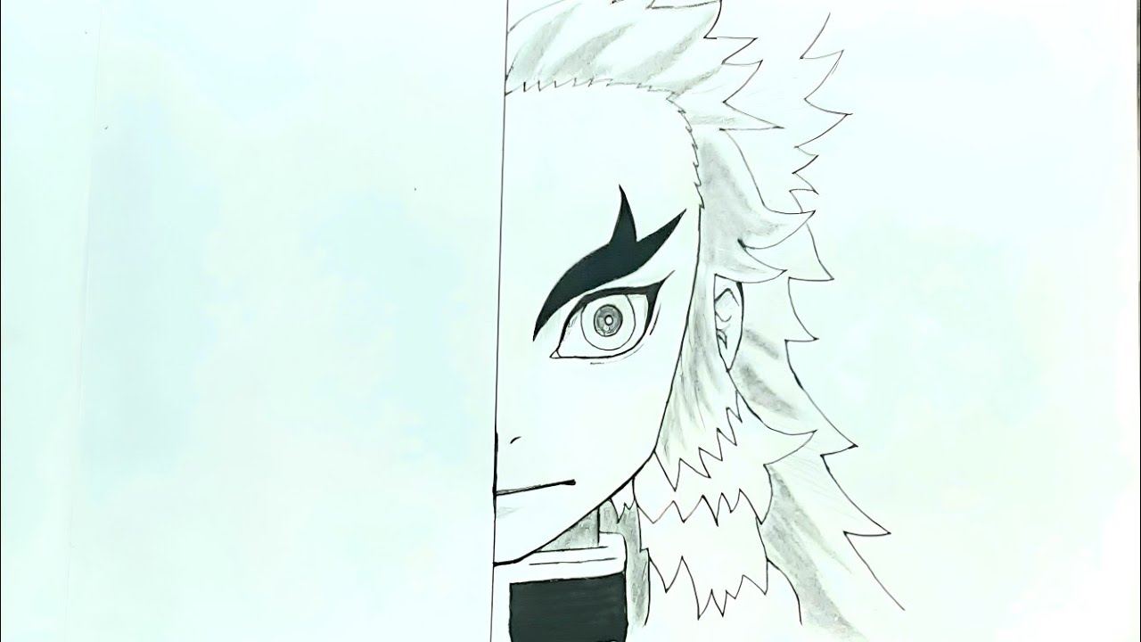 How to draw Kyojuro Rengoku//Rengoku half face drawing easy//Demon ...