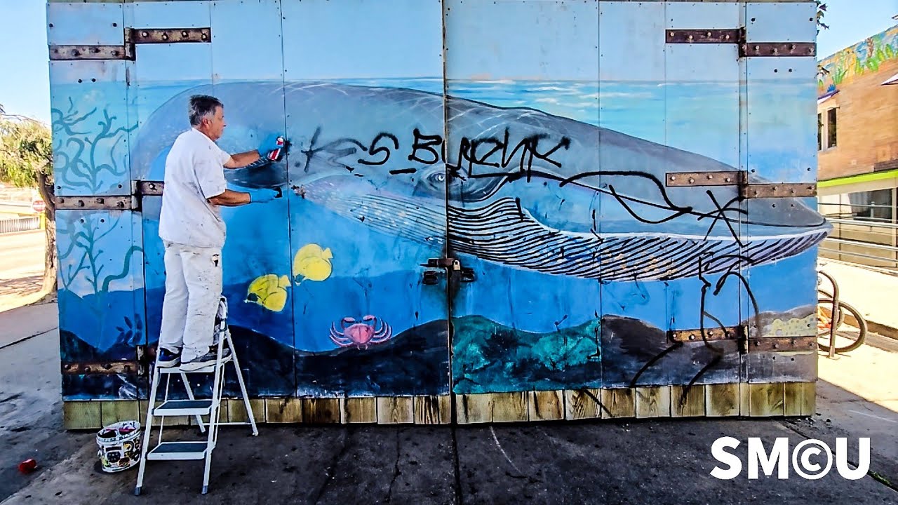 Santa Monica Pier Mural Restored After Graffiti Vandalism - YouTube