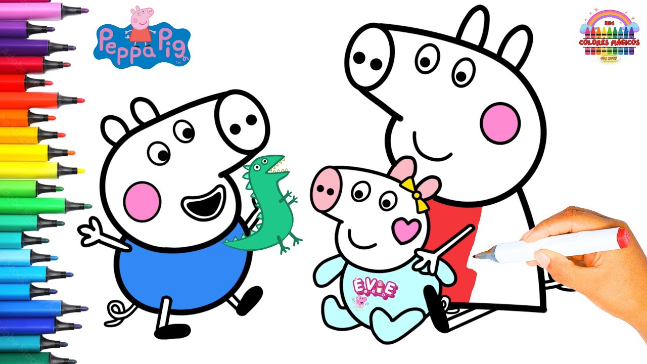 🐷 PEPPA PIG JUEGA con GEORGE y su HERMANITA EVIE👶 Como DIBUJAR y ...