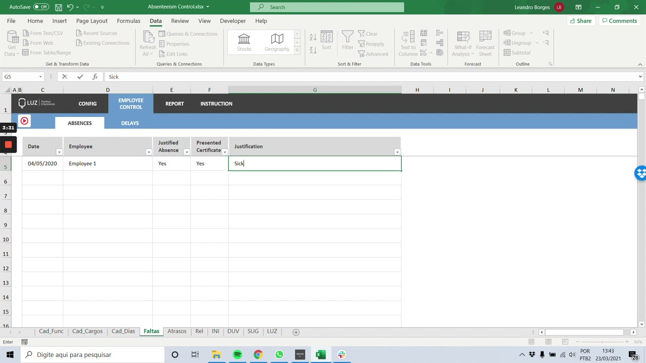 Absenteeism Control Excel Spreadsheet - YouTube