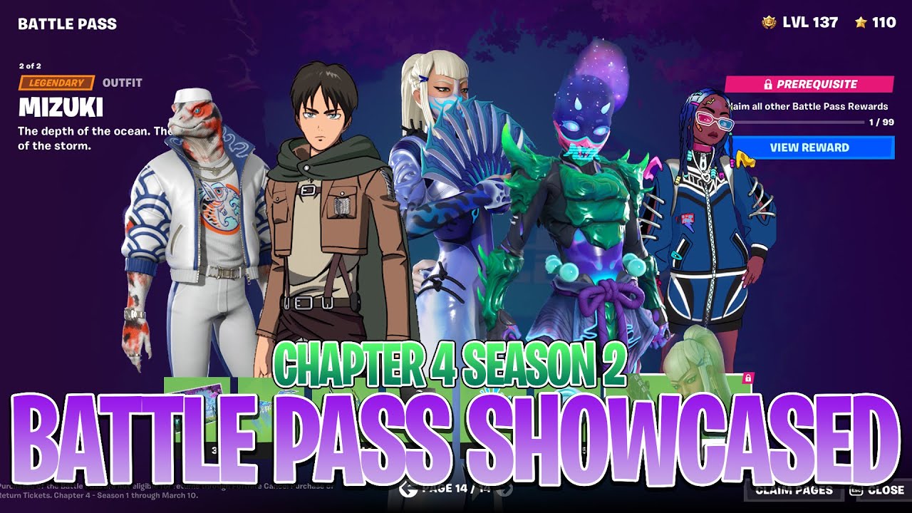 Fortnite SEASON 2 Battle Pass Showcased! (MEGA, Eren Yeager) - YouTube