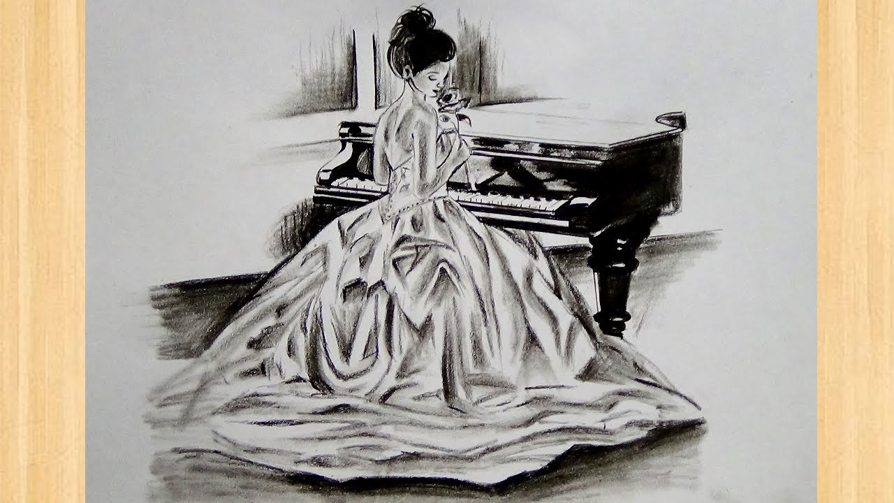 How to draw girl playing piano | Step By Step | Drawing tutorial - YouTube