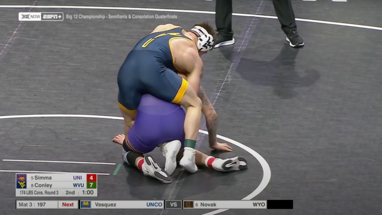 174lbs Brody Conley (West Virginia) vs Jared Simma (UNI) - YouTube