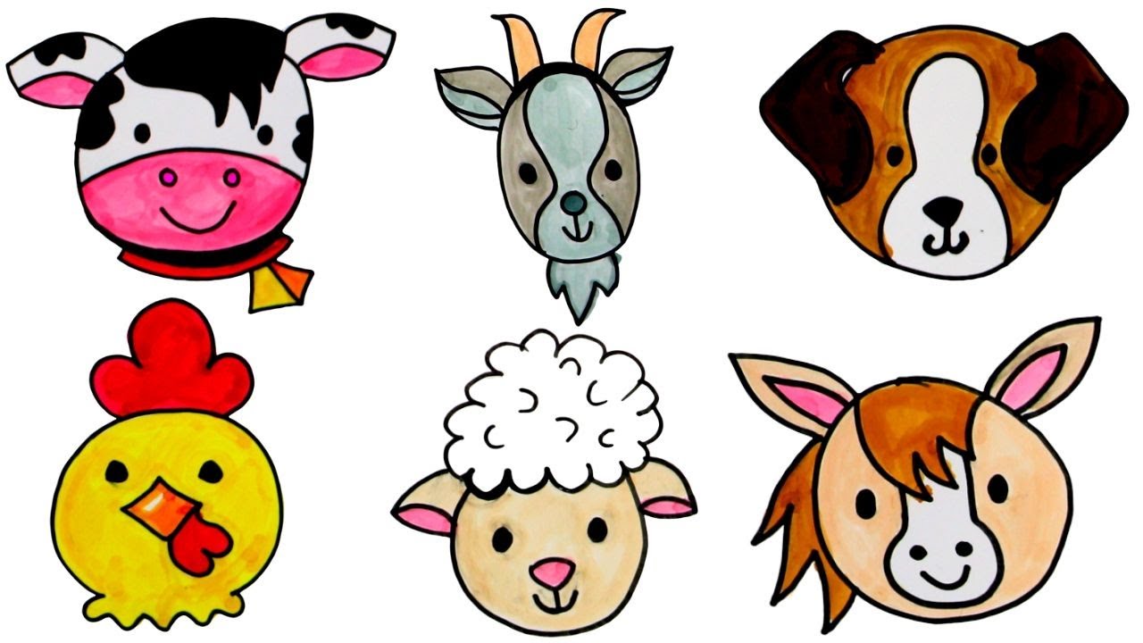 How To Draw Cute Animal Faces For Kindergarten Drawing And Coloring