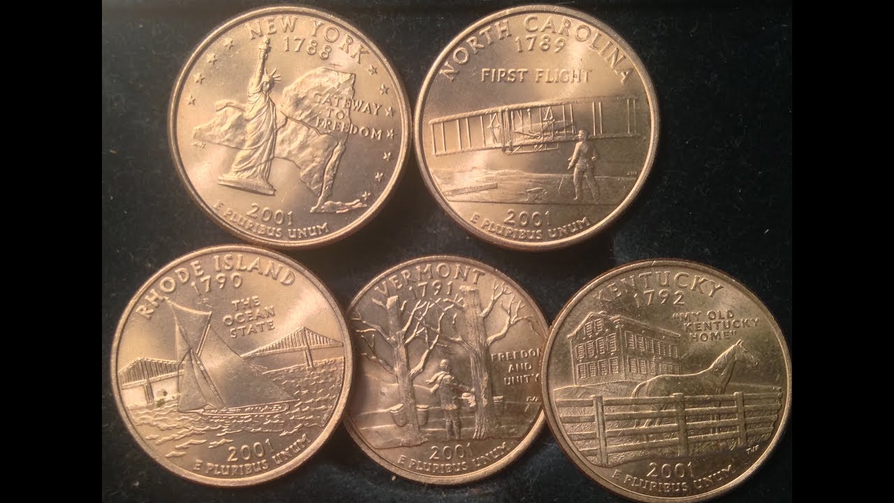 2001 State Quarters (New York, North Carolina, Rhode Island, Vermont ...