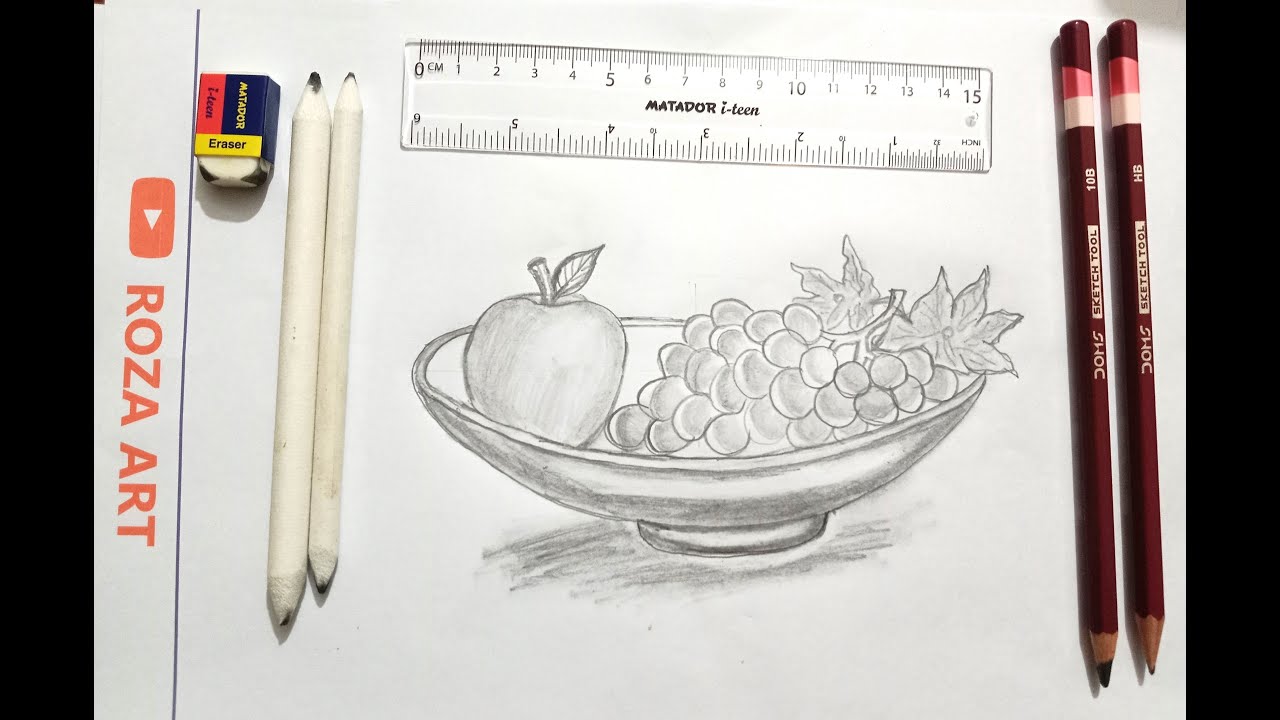 How to draw Fruit Basket step by step / Roza Art/ Easy Drawing - YouTube