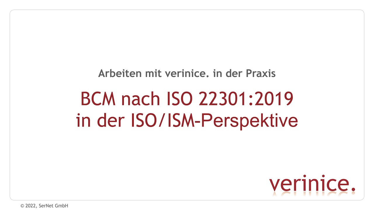 BCM nach ISO 22301:2019 in der ISO/ISM-Perspektive - YouTube