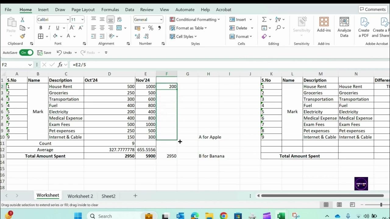 Excel topics - How to perform Division, Average, Sort & Undo #exceltips #tutorial #spreadsheets ...