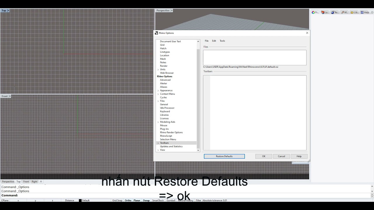How to open Rhinoceros's Toolbar - Cách mở lại hộp công cụ trong Rhinoceros - YouTube