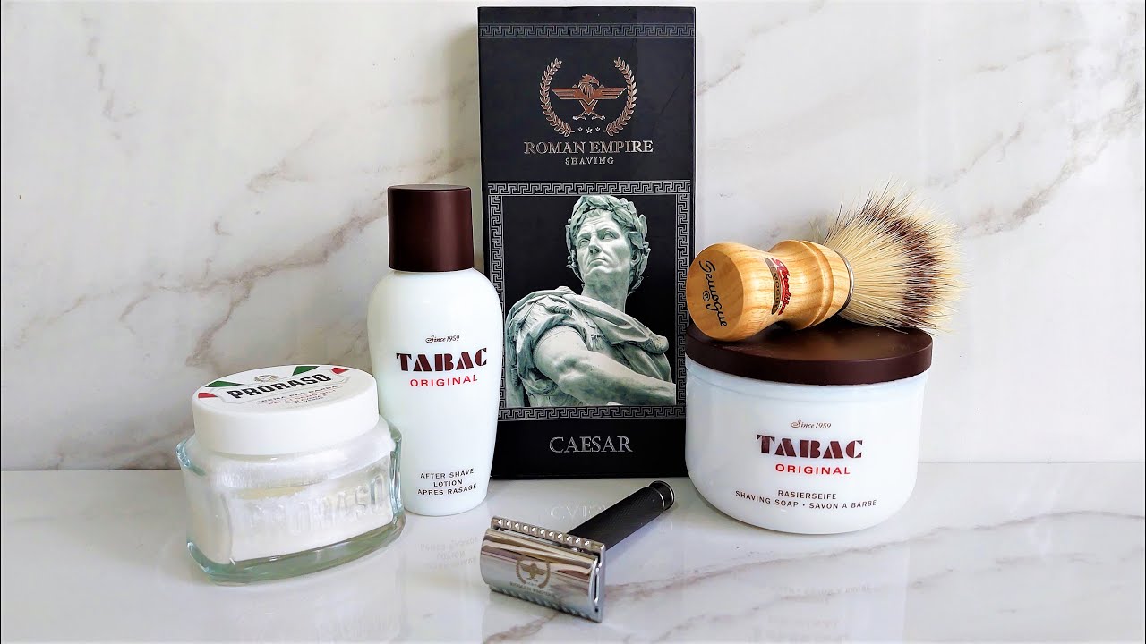Roman Empire Caesar razor first try, Tabac set shave. - YouTube