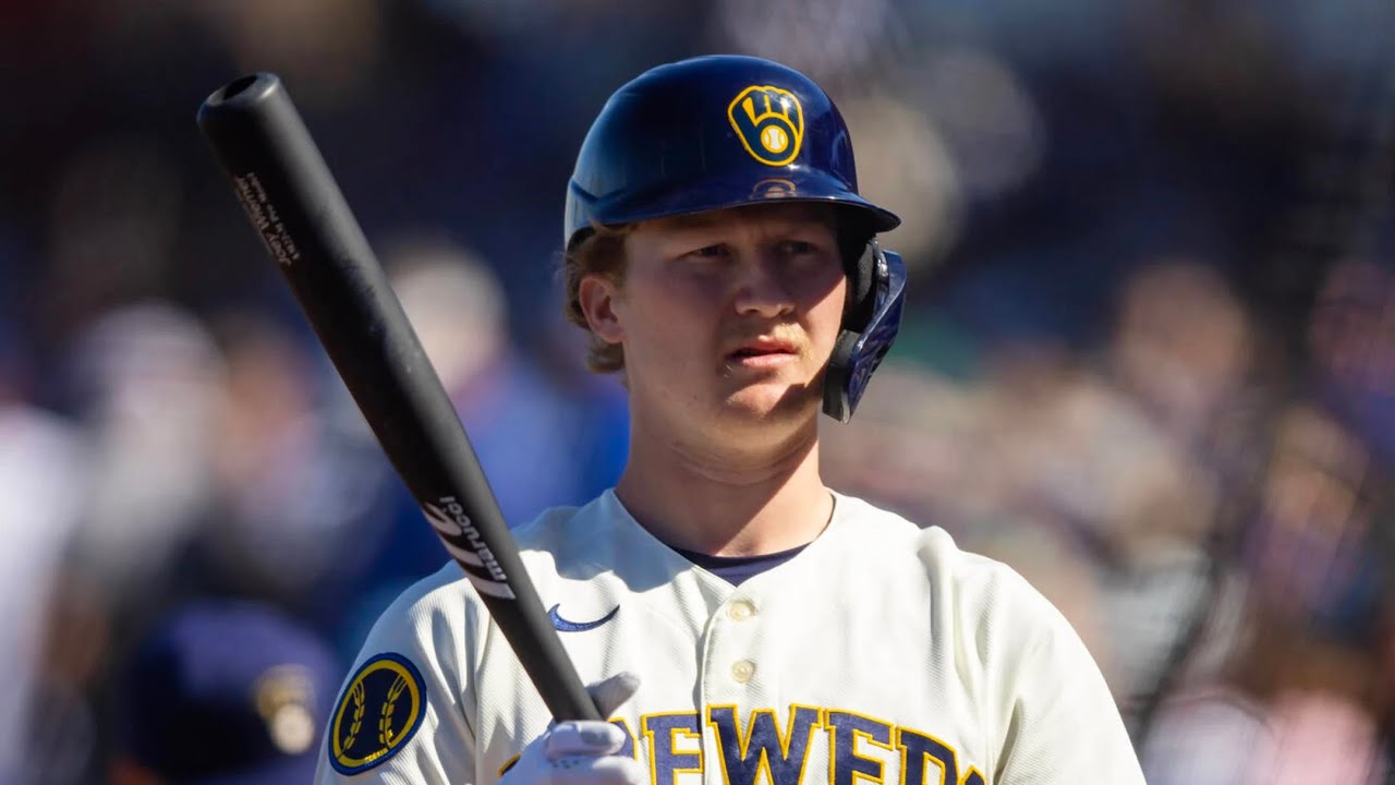 Joey Wiemer hits double in first major league at bat! - YouTube