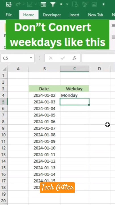 Day to weekdays in Excel - YouTube