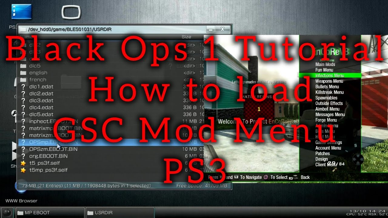 BO1 Tutorial | How to load a GSC Mod Menu with InfinityOps | (PS3) [+Download] - YouTube