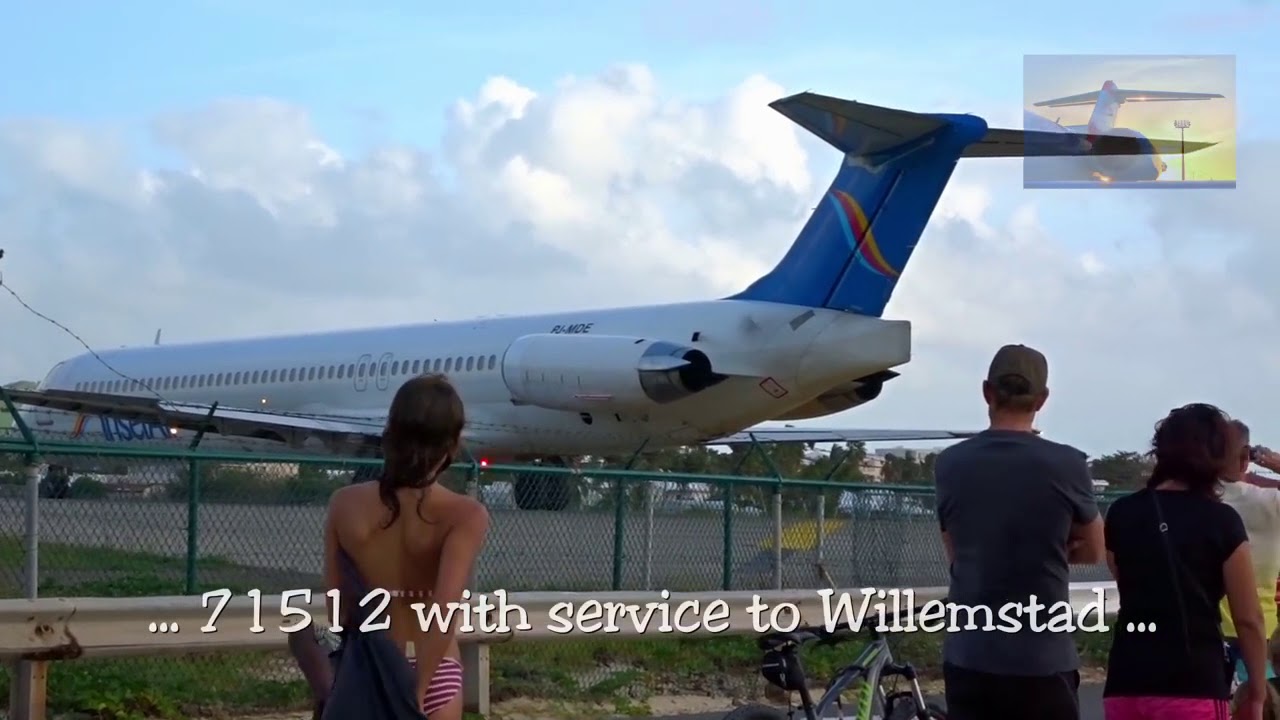 St. Maarten's strongest Jet Blast The Beast MD80 from Insel Air at Maho ...