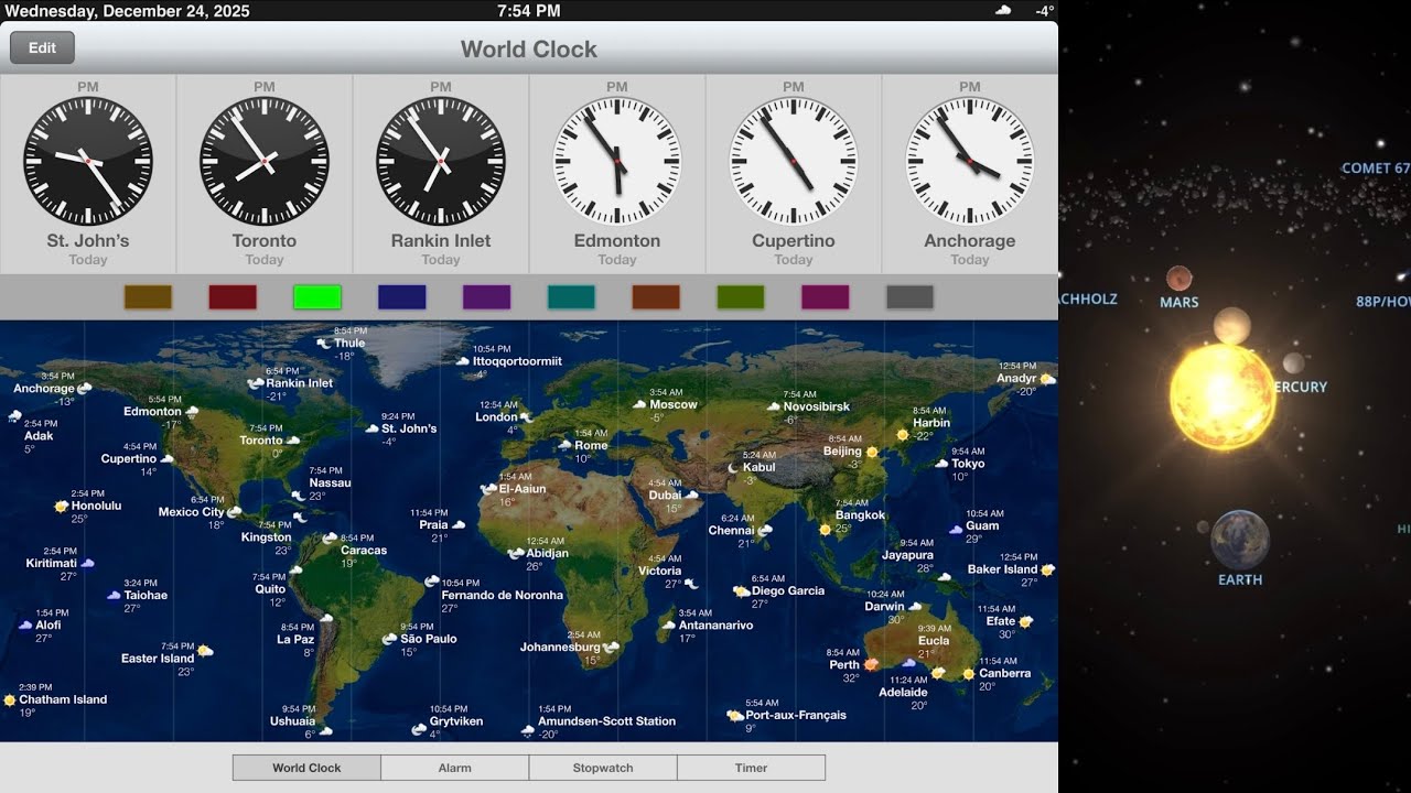 My 24-Hour World Time Zone On World Clock & World Map + The Solar ...