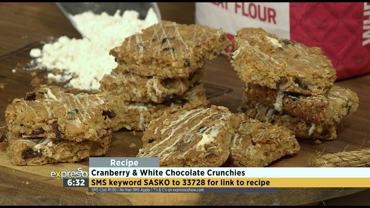 Recipe: Cranberry & White Chocolate Crunchies (SASKO) - YouTube