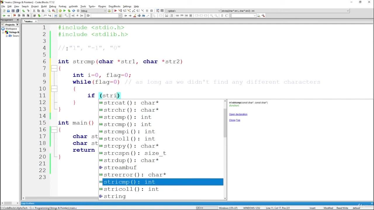Implementing strcmp function | strcmp function in c | strcmp() function | C Programming Tutorial ...
