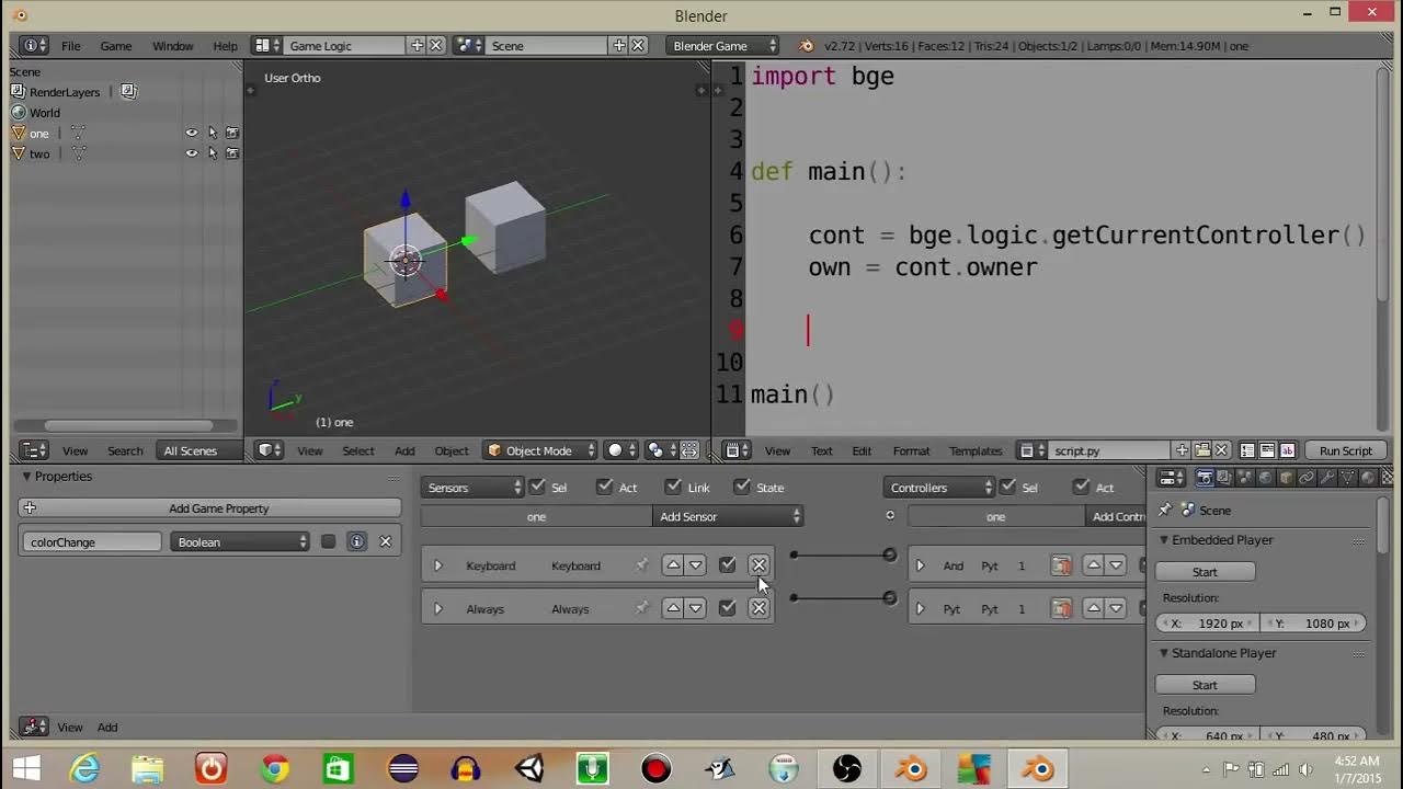 UPBGE - Multiple Objects & One Script Color Change - YouTube