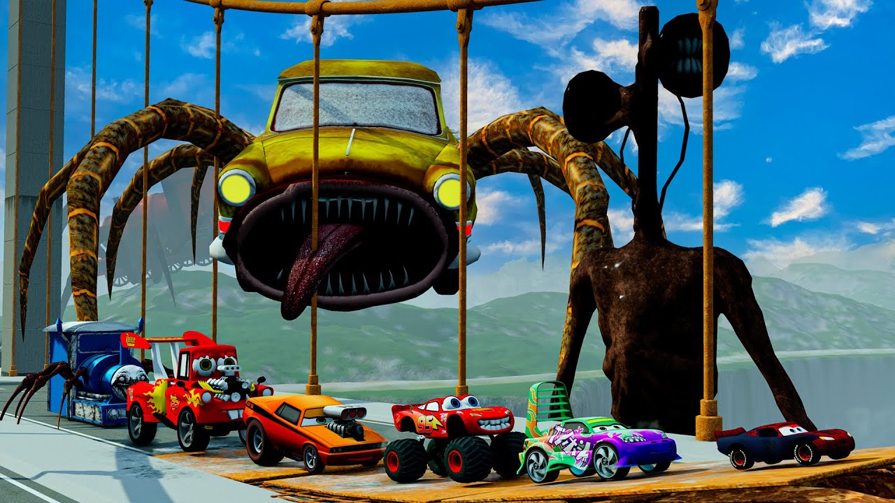 ALL MONSTERS Big & Small Cars vs Broken Bridge with SIREN HEAD & CAR ...