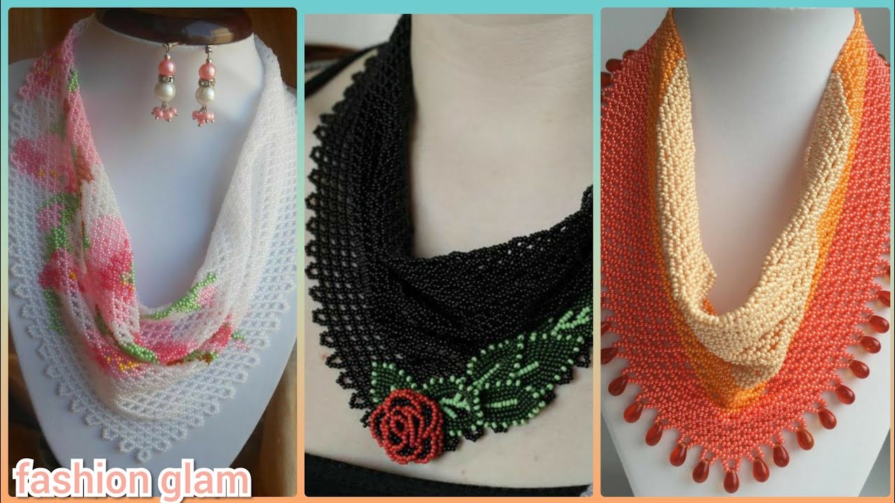 beaded scarf necklace/delicate necklace/beaded scarfs/floral patterns ...