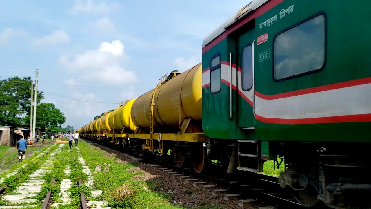 Yellow Oil Tanker With Two PT Inka Coaches | Freight Train Passing ...