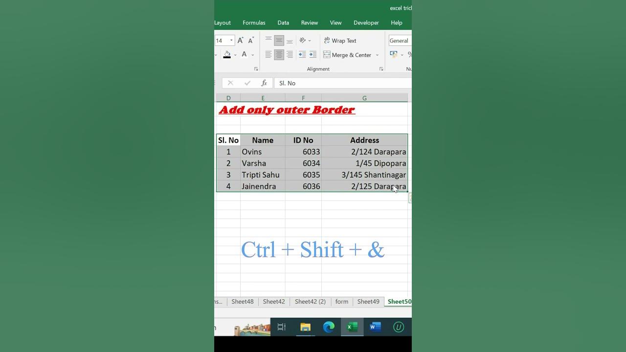Excel Formula & Tricks - Apply border shortcut in Excel | #shorts 62 - YouTube