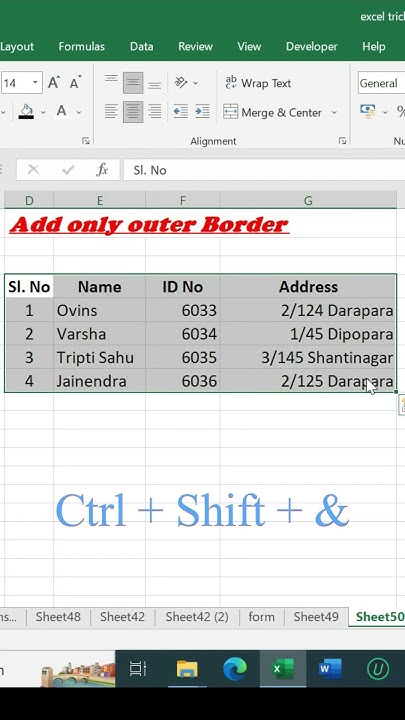 Excel Formula & Tricks - Apply border shortcut in Excel | #shorts 62 - YouTube