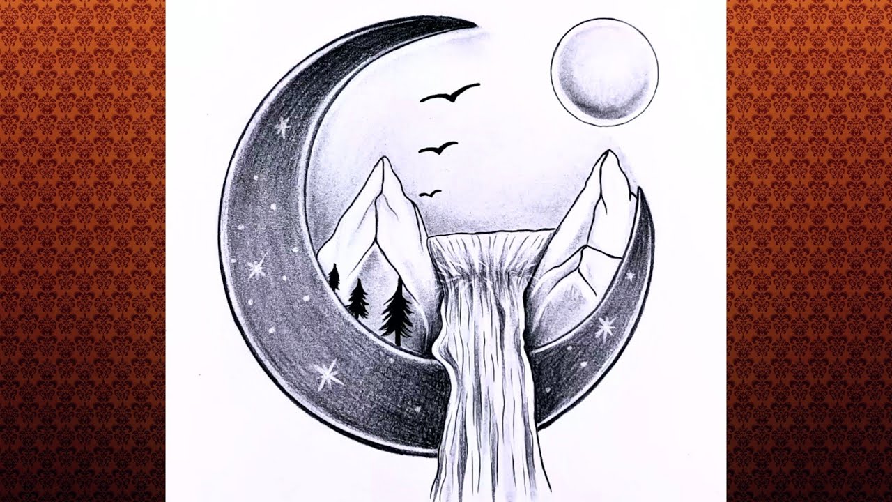 Como dibujar un paisaje con una cascada / Como dibujar un paisaje paso ...