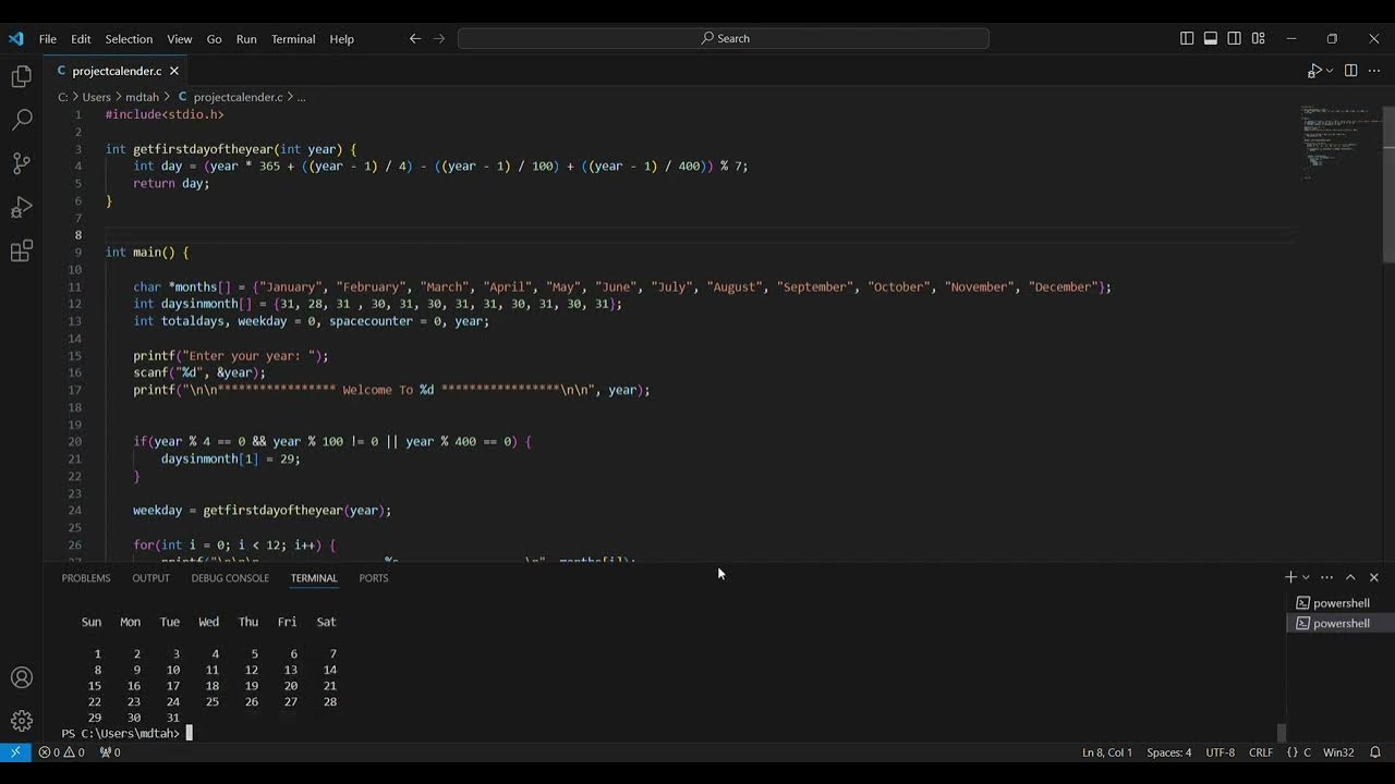 Calender ( C Project ) - YouTube