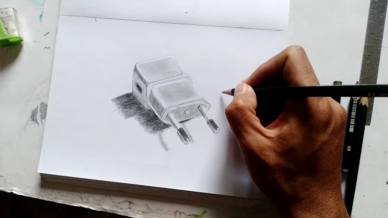 cara menggambar bentuk benda (cesan hp) menggunakan pensil # ...