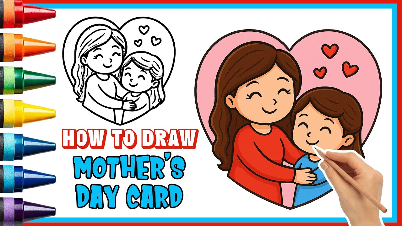 Easy Mother’s Day Special Drawing | Cute Mom & Daughter in Heart Sketch ...