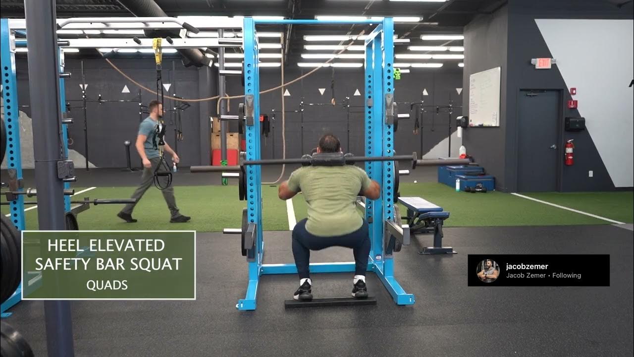 Heel Elevated Safety Bar Squat - YouTube