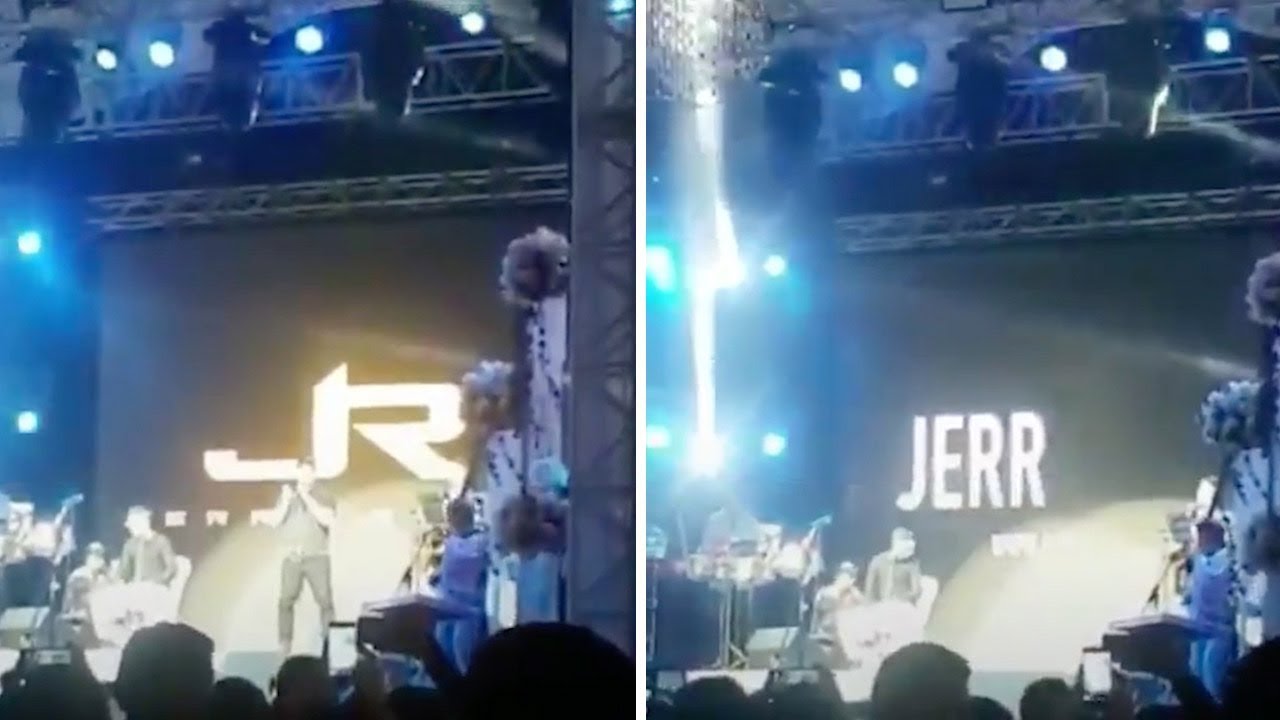 Lead Singer in Band Falls Through Stage Floor - YouTube
